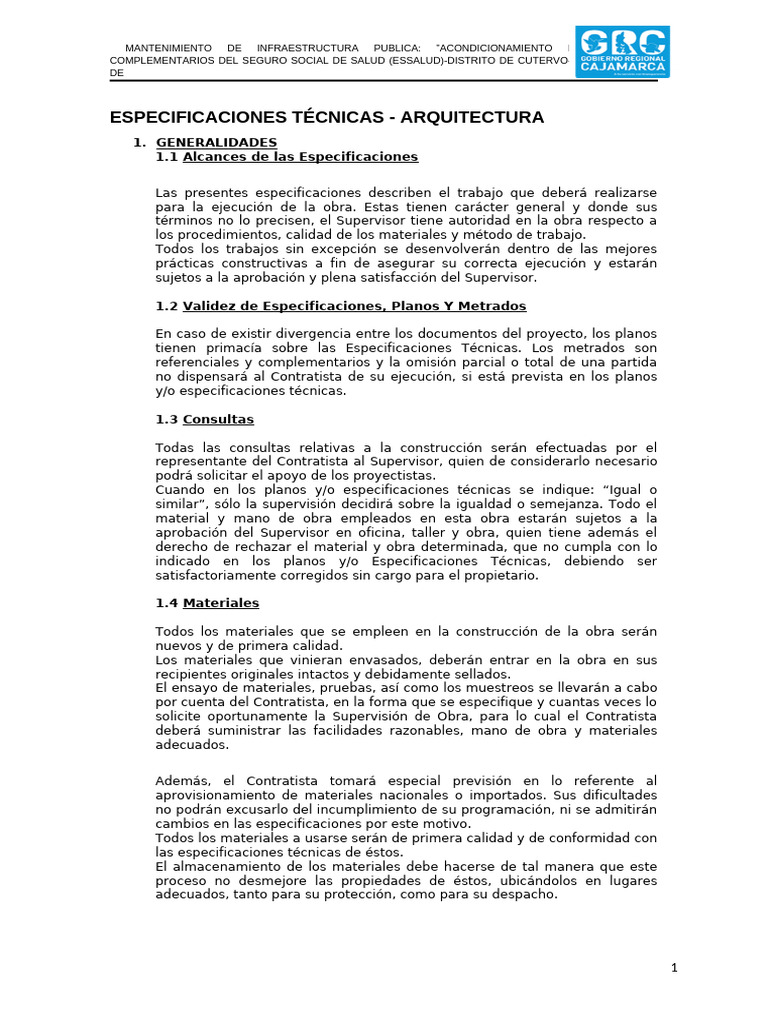 Especificaciones Tecnicas - Arquitectura | PDF | Pintar | Hormigón