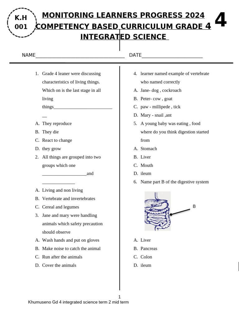 Grade 4 Integrated Science Questions | PDF | Water | Soil