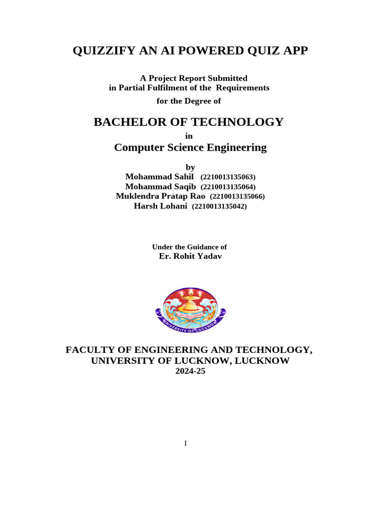 Quizzify An Ai Powered Quiz App | PDF | Json | Databases