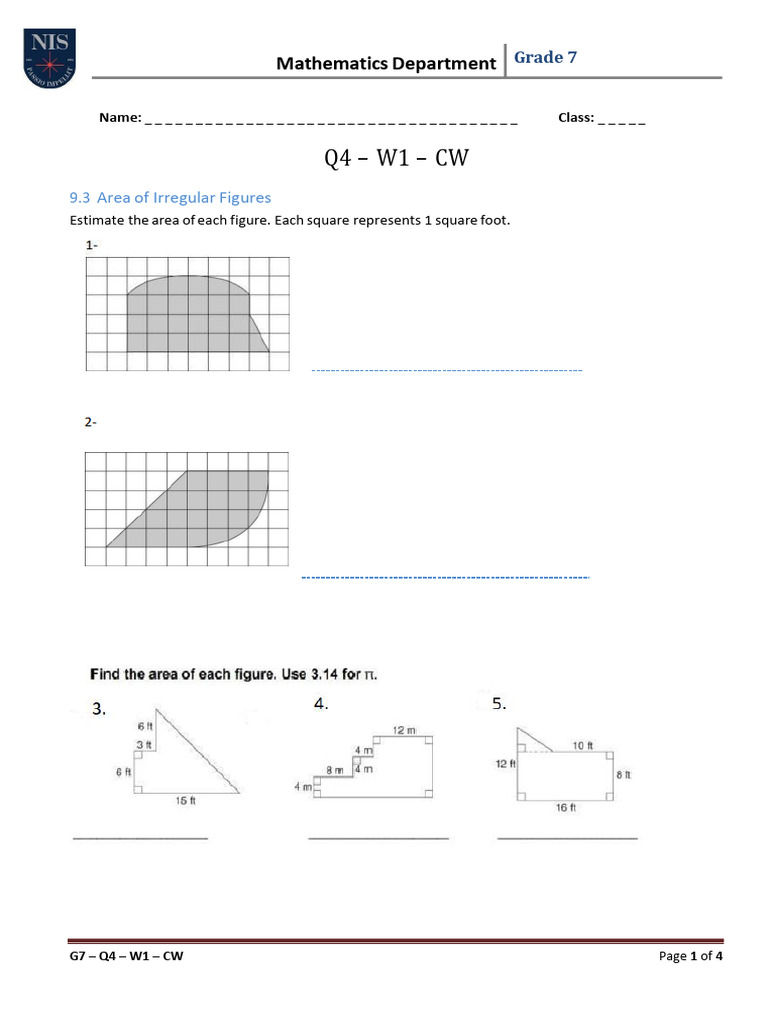 Q4 - W1 - CW: Mathematics Department | PDF