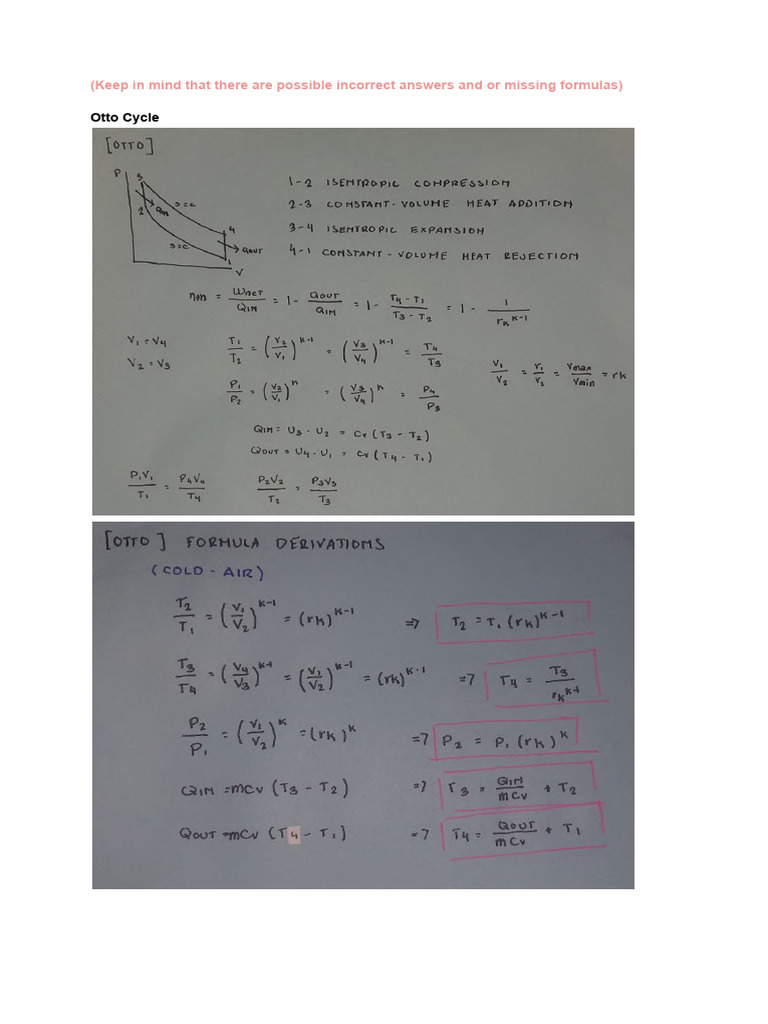 Otto Cycle Analysis and Calculations | PDF | Diesel Engine | Thermodynamics