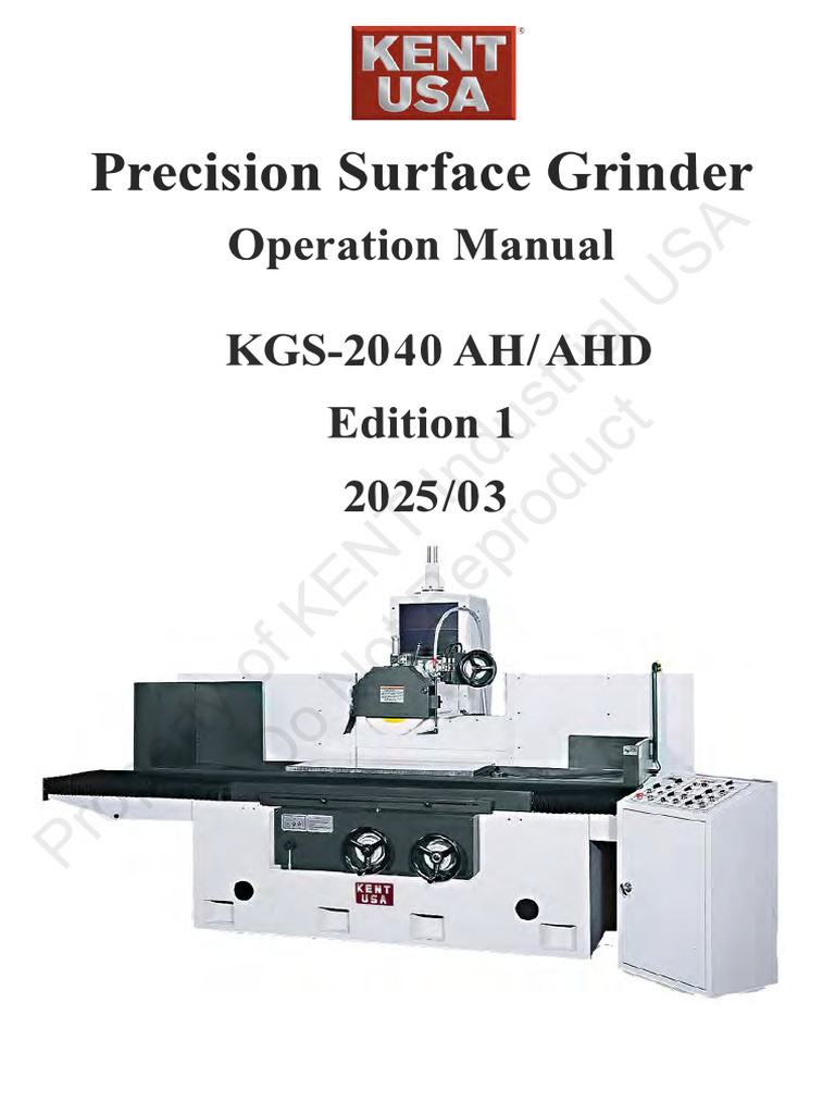 Kent Usa Kgs 2040ahahd Operation Manual 1 | PDF | Grinding (Abrasive Cutting) | Mill (Grinding)
