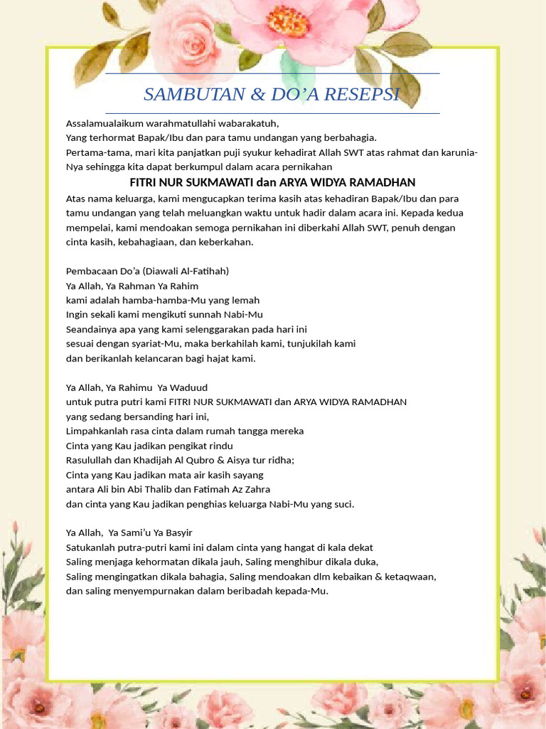 Sambutan & Doa Resepsi | PDF