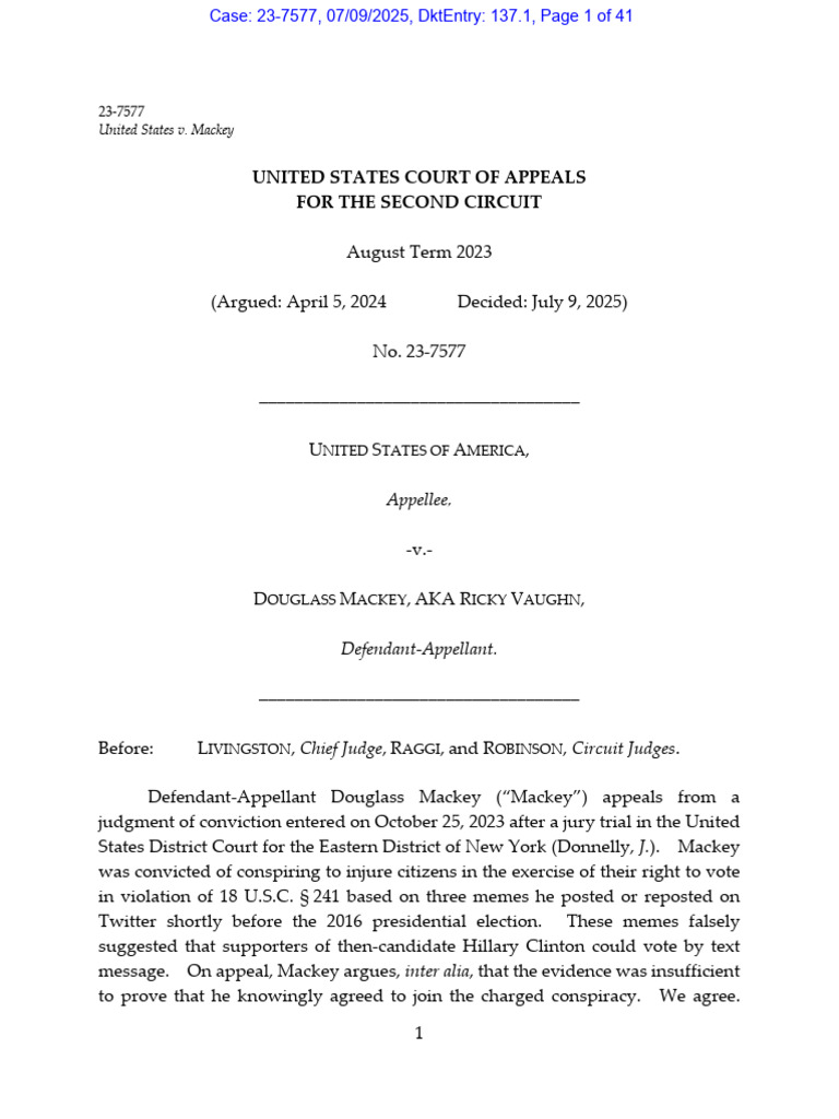 Mackey's Voting Rights Conviction Appeal | PDF | Public Law | Justice