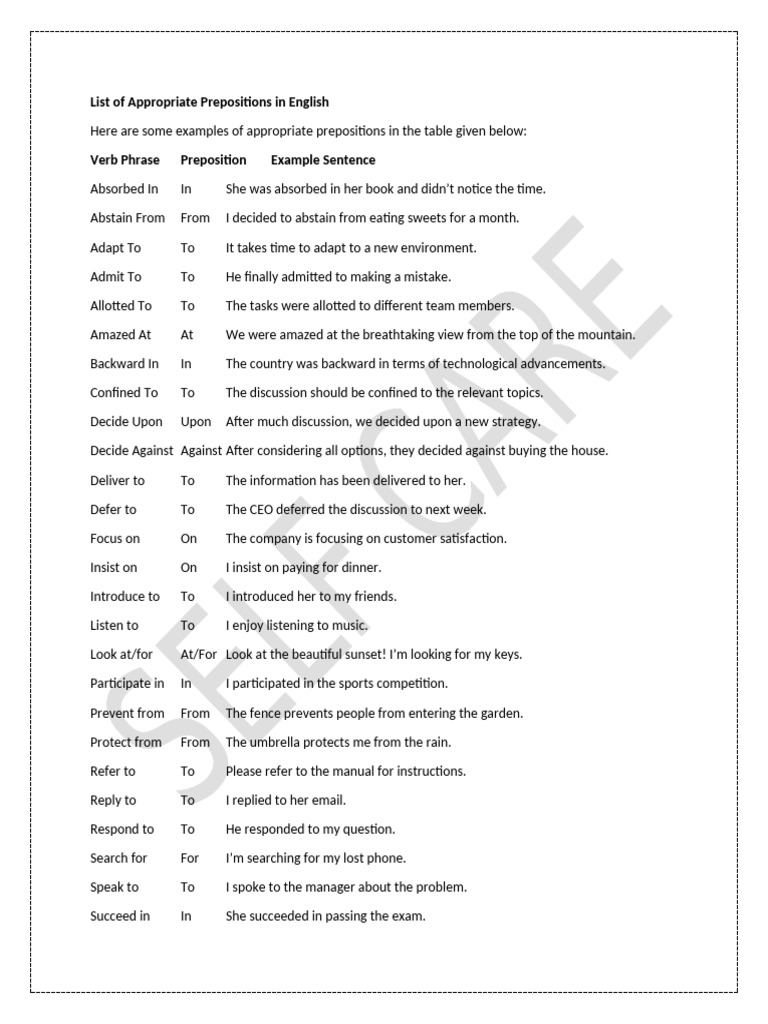 List of Appropriate Preposition of English 1 | PDF | Linguistics