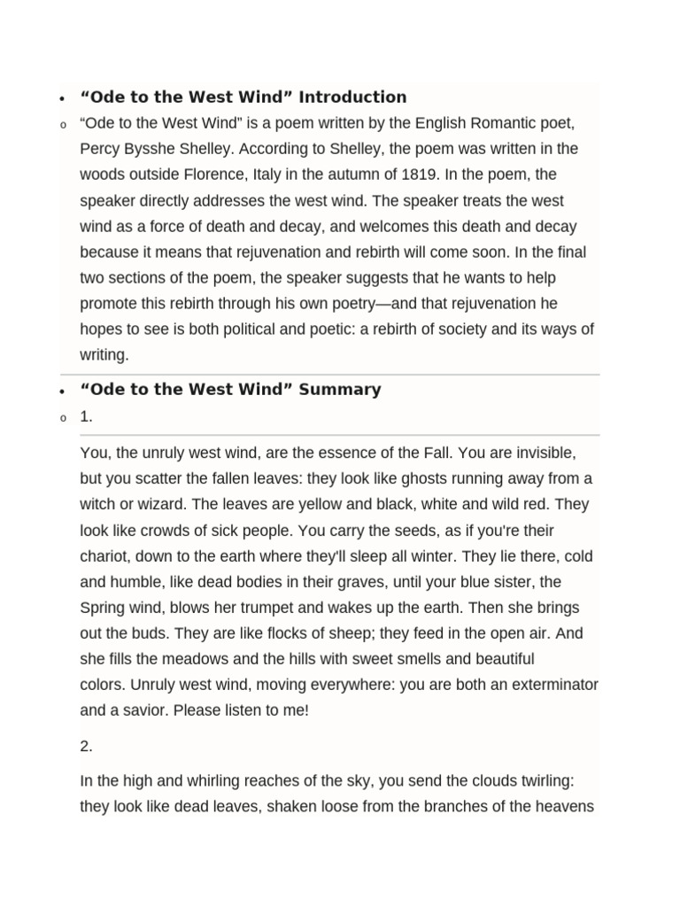 Analysis of "Ode to the West Wind" | PDF | Poetry | Metre (Poetry)