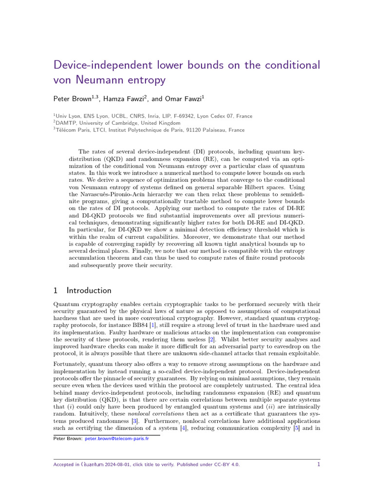 Device-Independent Lower Bounds On The Conditional Von Neumann Entropy | PDF | Theoretical ...
