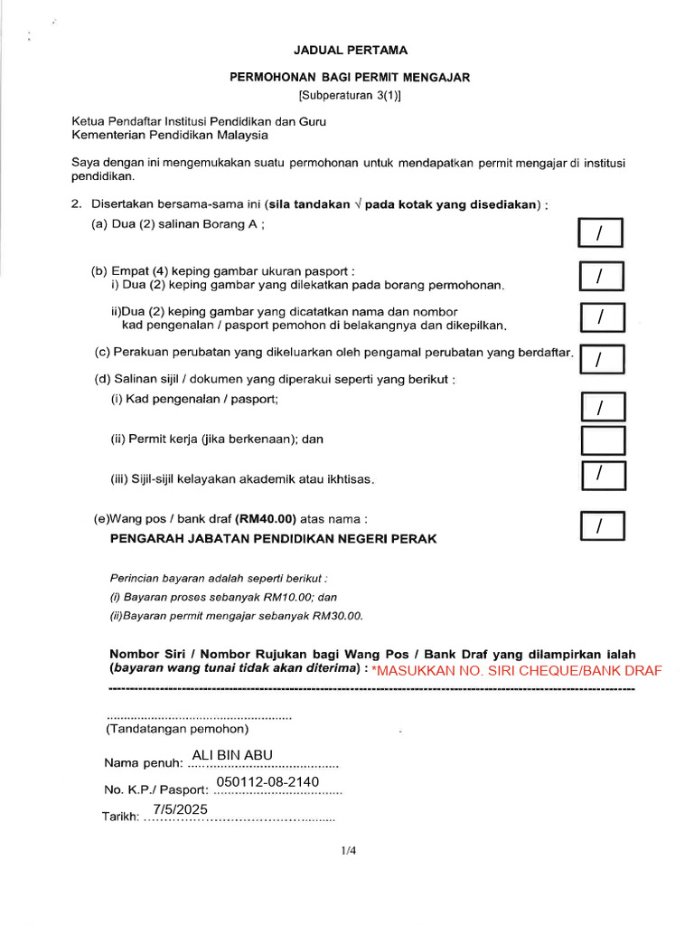 Panduan Pengisian Borang Permohonan Permit - Perak | PDF