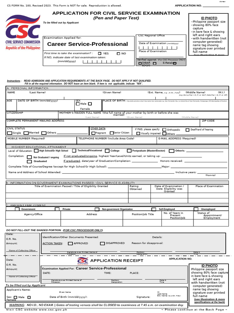 Civil Service Exam Application Form | PDF | Identity Document