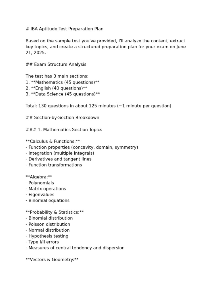 IBA Aptitude Test Preparation Plan | PDF | Mathematics | Mathematical ...