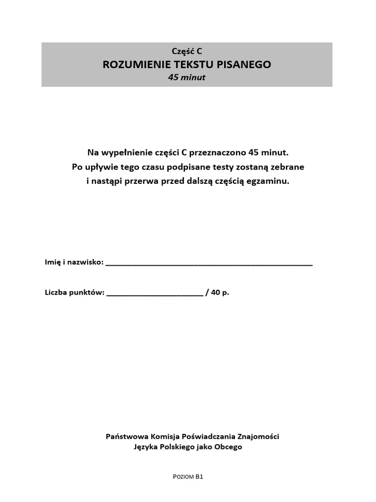 B1 - Rozumienie Tekstu Pisanego | PDF