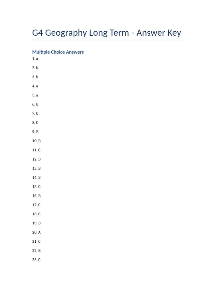 G4 Geography Answer Key | PDF