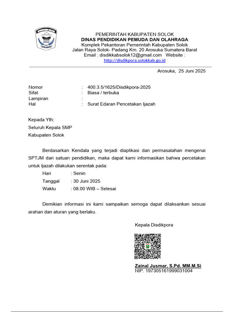 20250625205224surat Edaran Pencetakan Ijazah | PDF