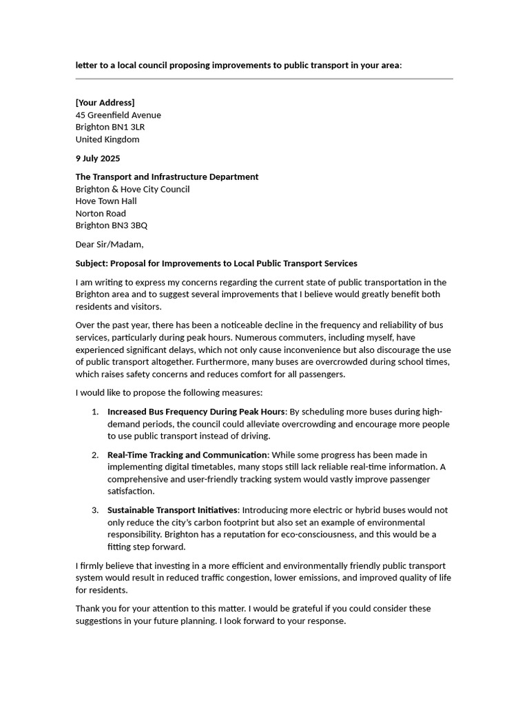 Proposal for Public Transport Improvements | PDF