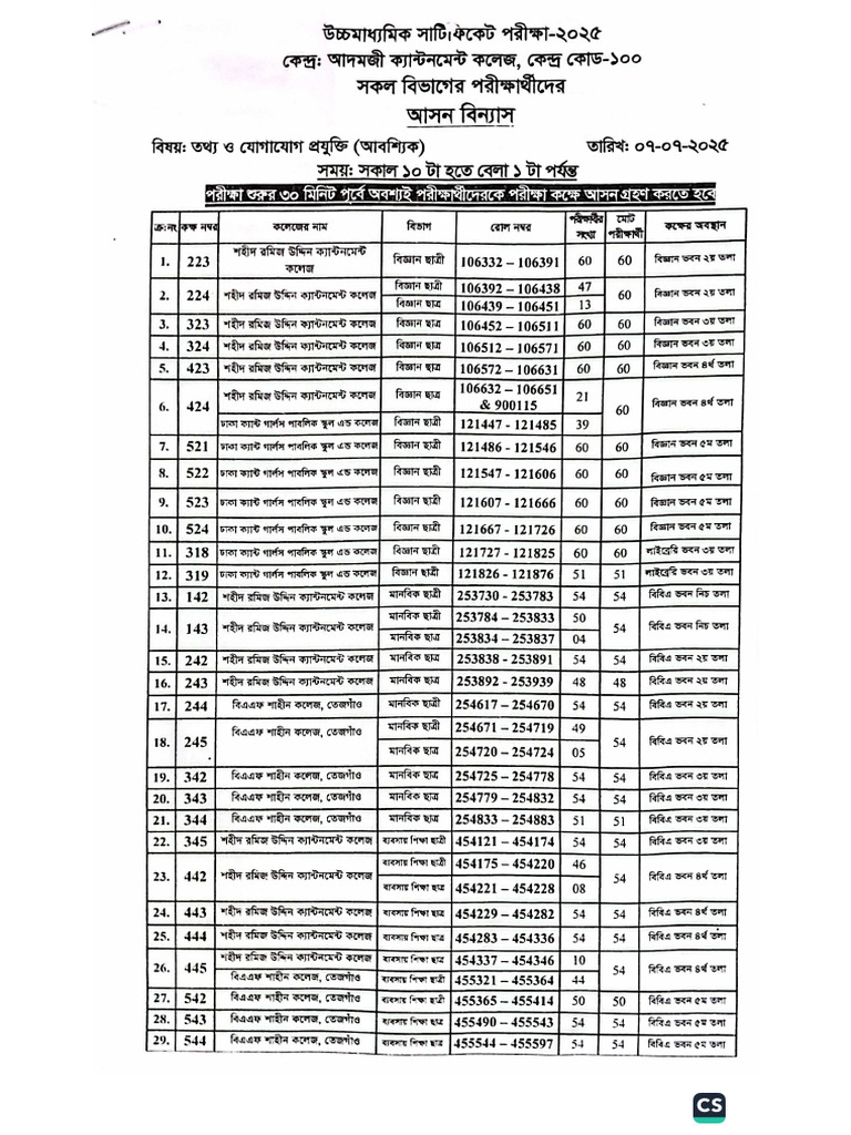 Seat Plan HSC | PDF