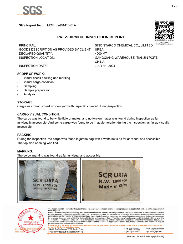 Sgs Test Report of Def Urea | PDF