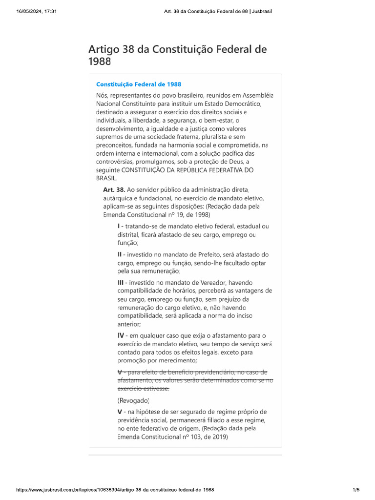 Artigo 38 Da CF-88 | PDF