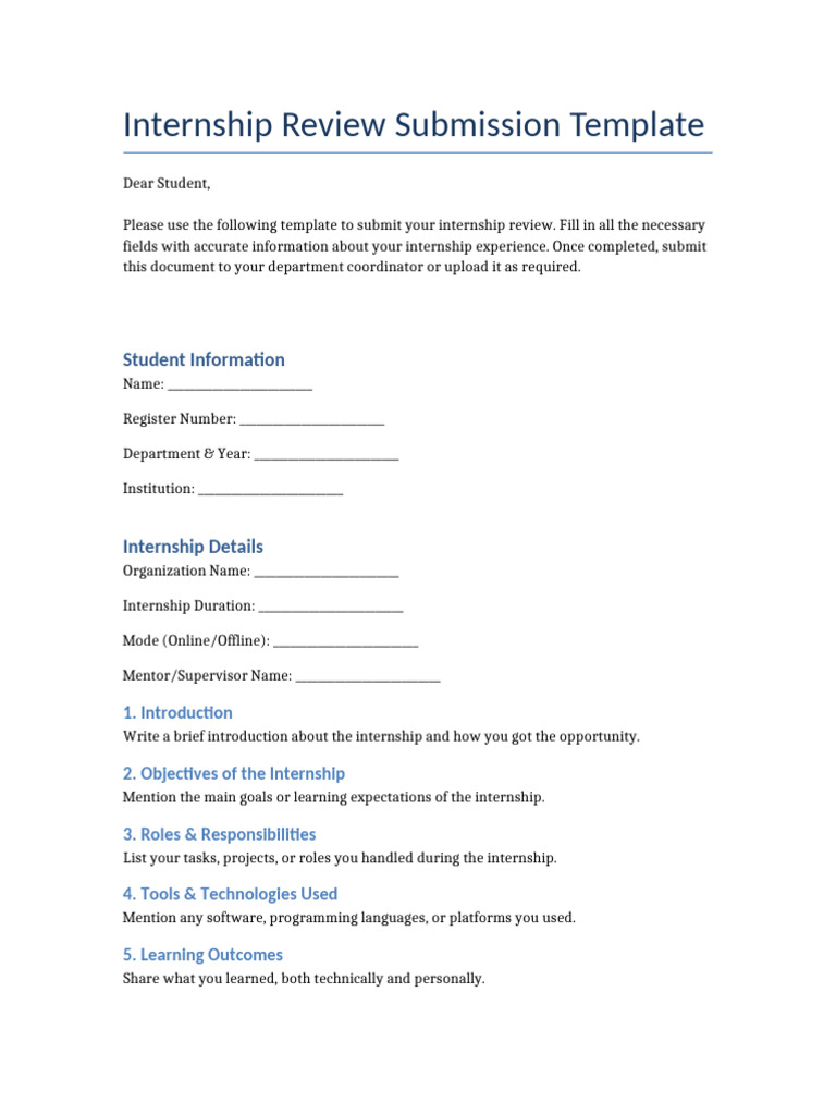 Internship Review Submission Template | PDF