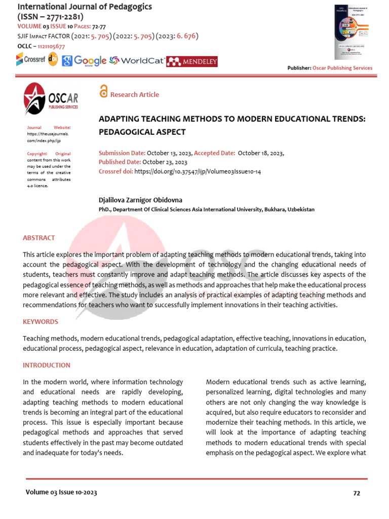 Adapting Teaching Methods for Modern Trends | PDF | Teaching Method ...