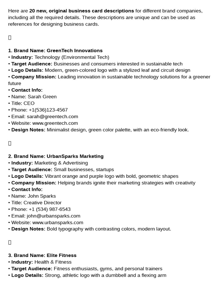 Here Are 20 New, Original Business Card Descriptions For Different ...