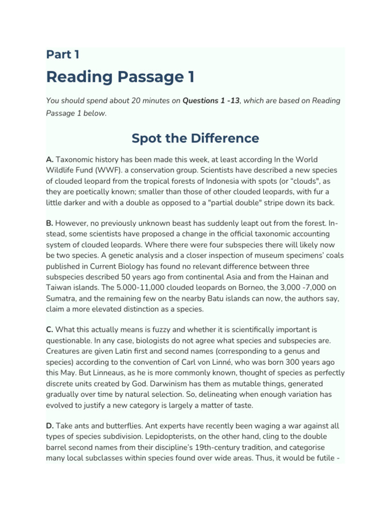 (TEST 2) Reading Passage 1 | PDF | Species | Leopard