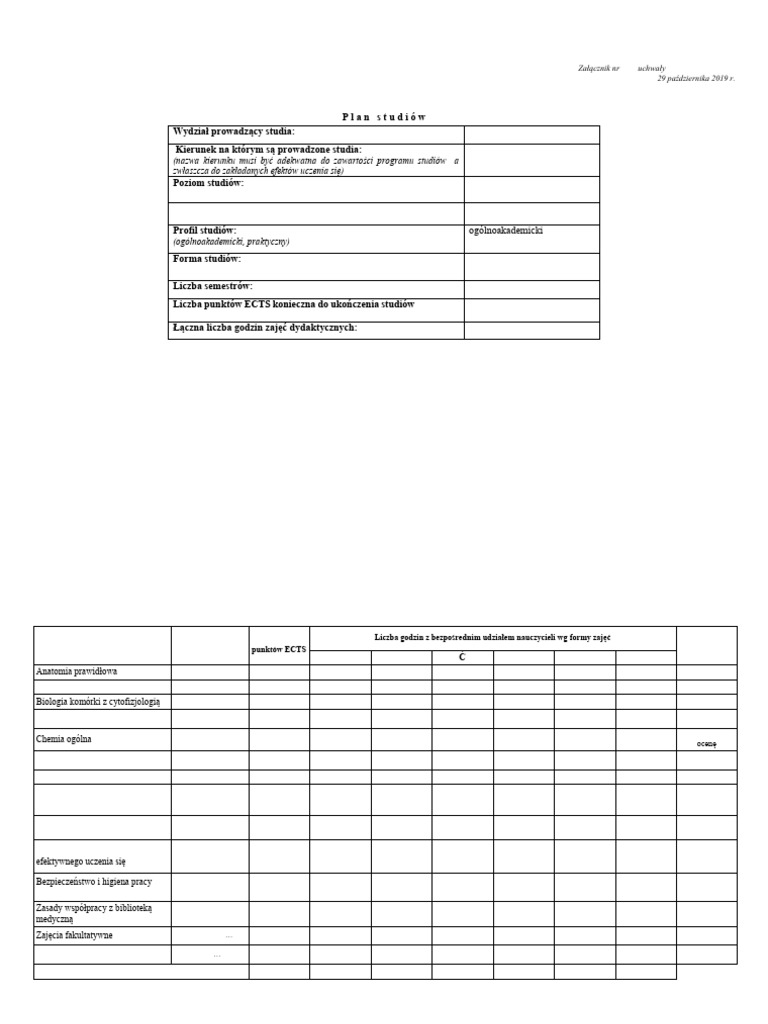 Plan Studiow Kier. Lekarski Od 2024 07.06.2024 Stacjonarny | PDF