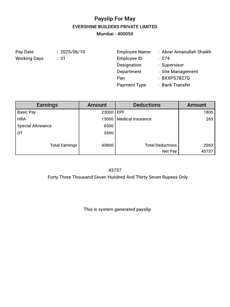 May Payslip 2025 | PDF