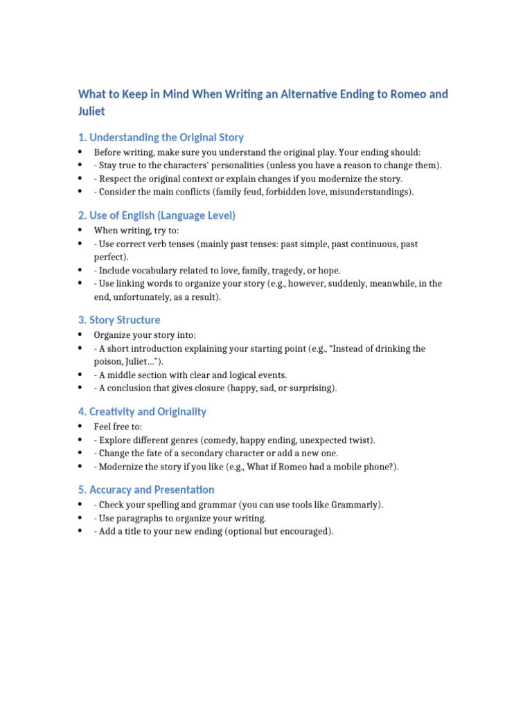 Alternative Ending Romeo and Juliet Guidelines | PDF