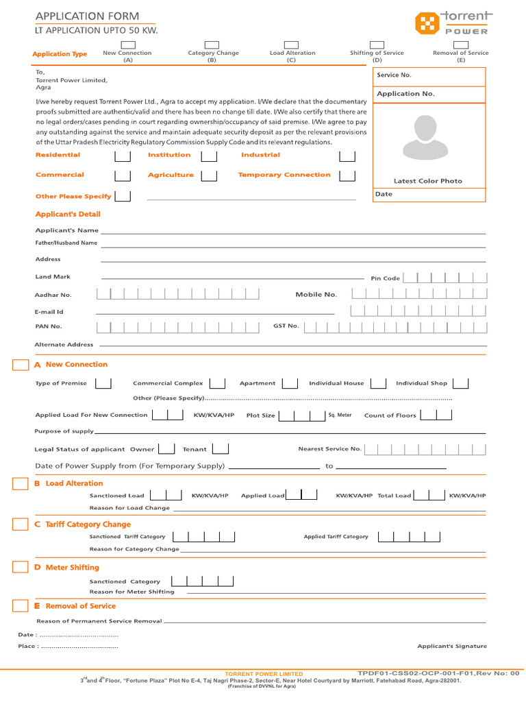 AGR-Requistion Form For New Connection Extension and Reduction | PDF