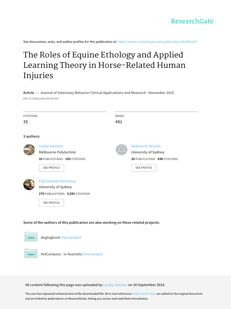 The Roles of Equine Ethology and Applied | PDF | Equestrianism | Horse Gait