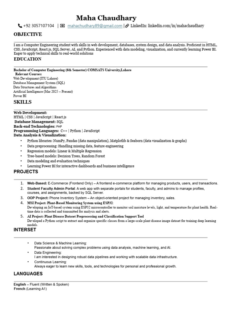 Computer Engineering Student Profile | PDF | Web Development | Machine ...