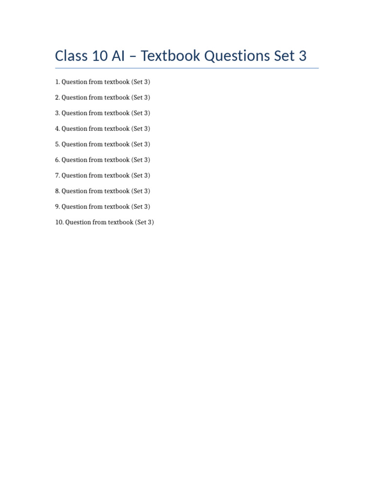 Class 10 AI Textbook Questions Set 3 | PDF