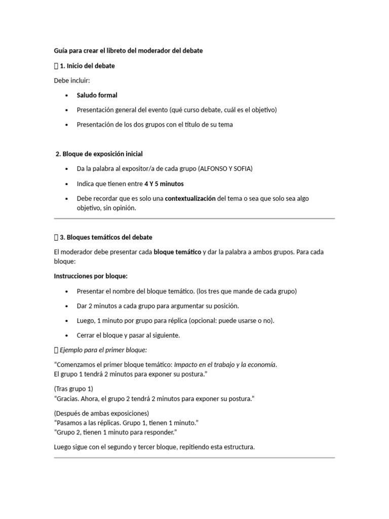 Guía para Crear El Libreto Del Moderador Del Debate | PDF