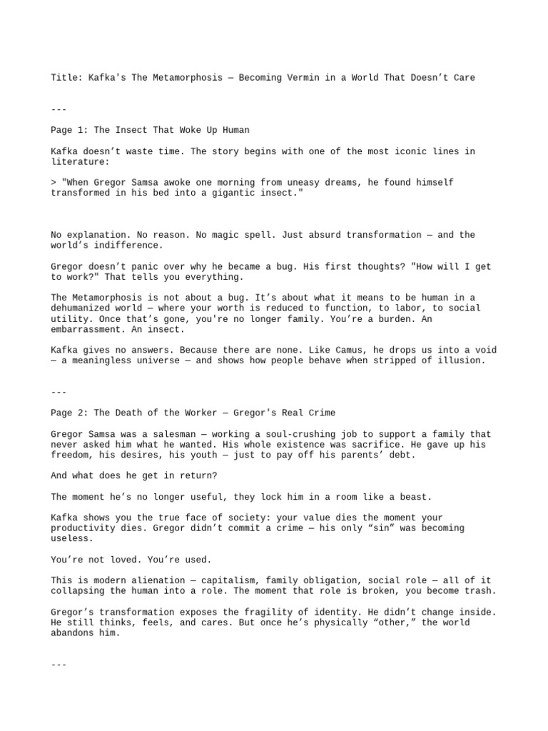 Kafka Metamorphosis Explanation | PDF | The Metamorphosis