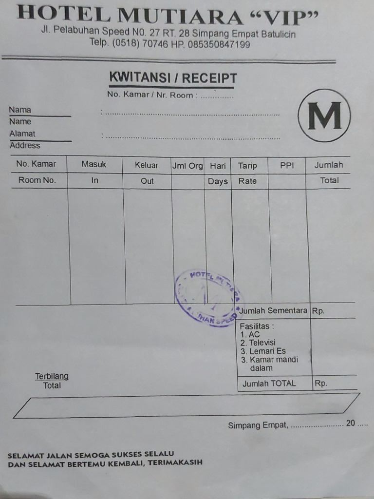 Nota Hotel Mutiara | PDF