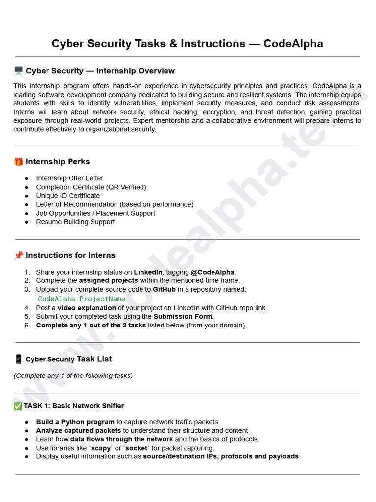 Cyber Security Tasks & Instructions - CodeAlpha M3.1 | PDF | Security | Computer Security