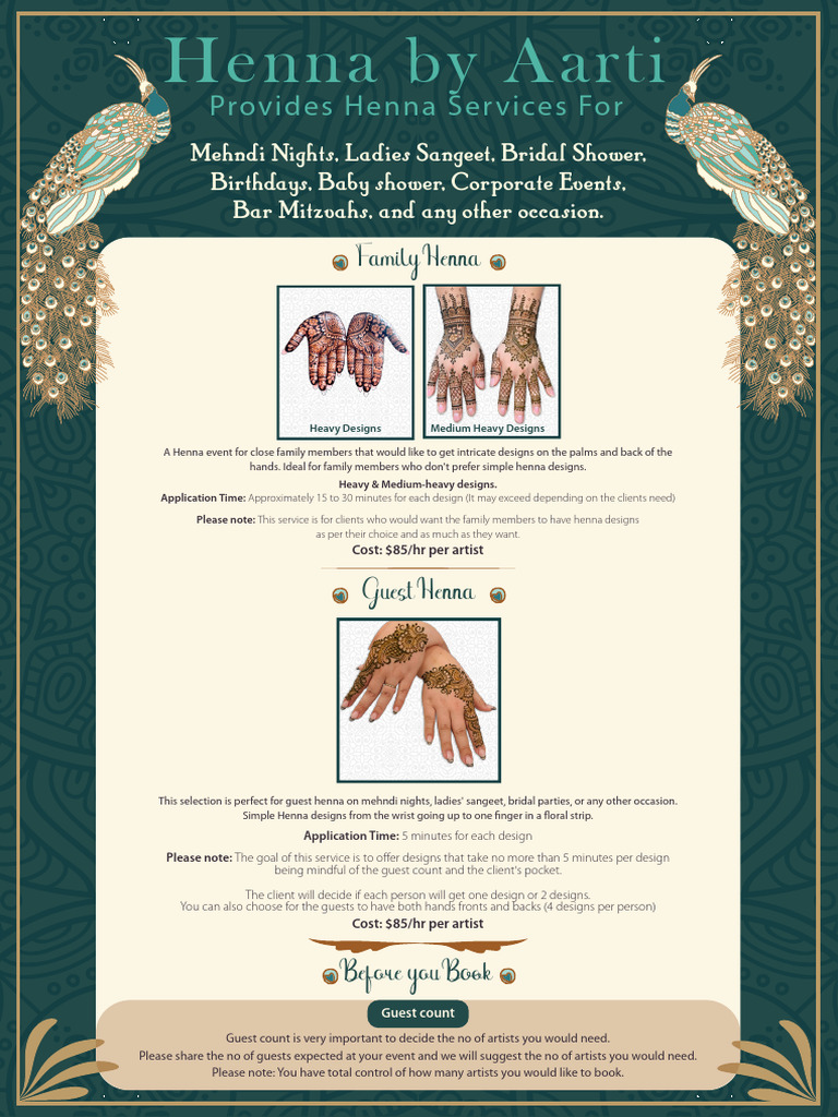 Aroosa Catering Henna Services Guide | PDF