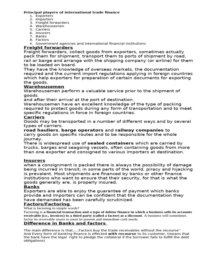 International Trade Notes | PDF | Letter Of Credit | Bill Of Lading