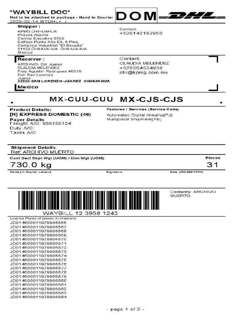 DHL HAWB 1239581243 Awb | PDF