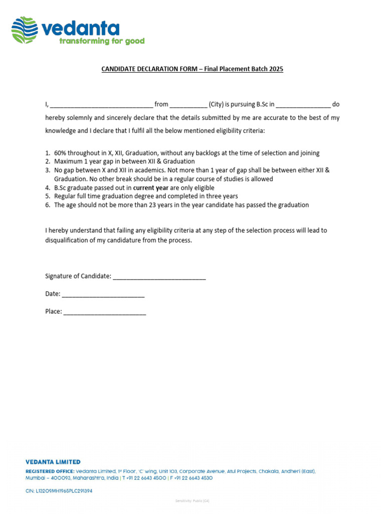 Candidate Declaration Form (002) - 1 | PDF