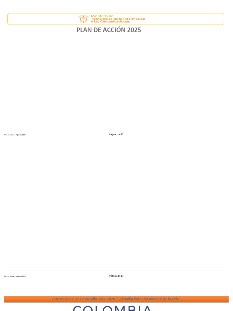 Plan de Accion MINTIC 2025 | PDF | Gobierno E | Planificación