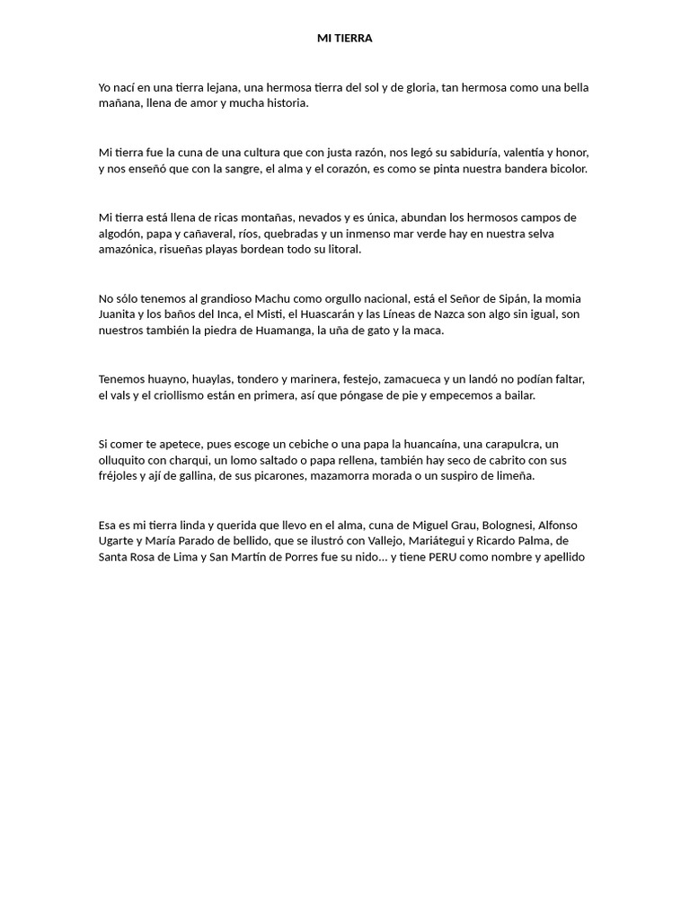 Poema a mi tierra: Perú en versos | PDF