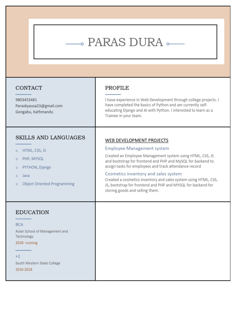 Paras - Python Trainee CV | PDF