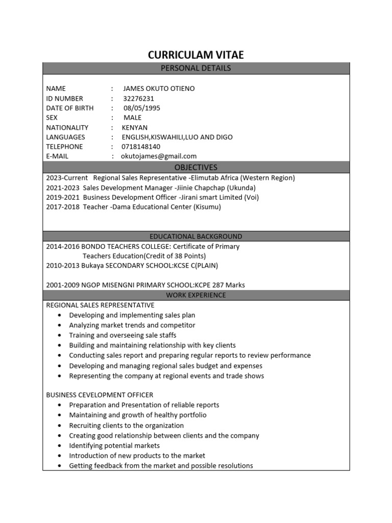 James Okuto Otieno CV | PDF