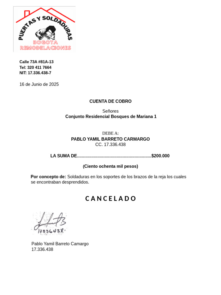 Cuenta de Cobro CIATEL SA | PDF