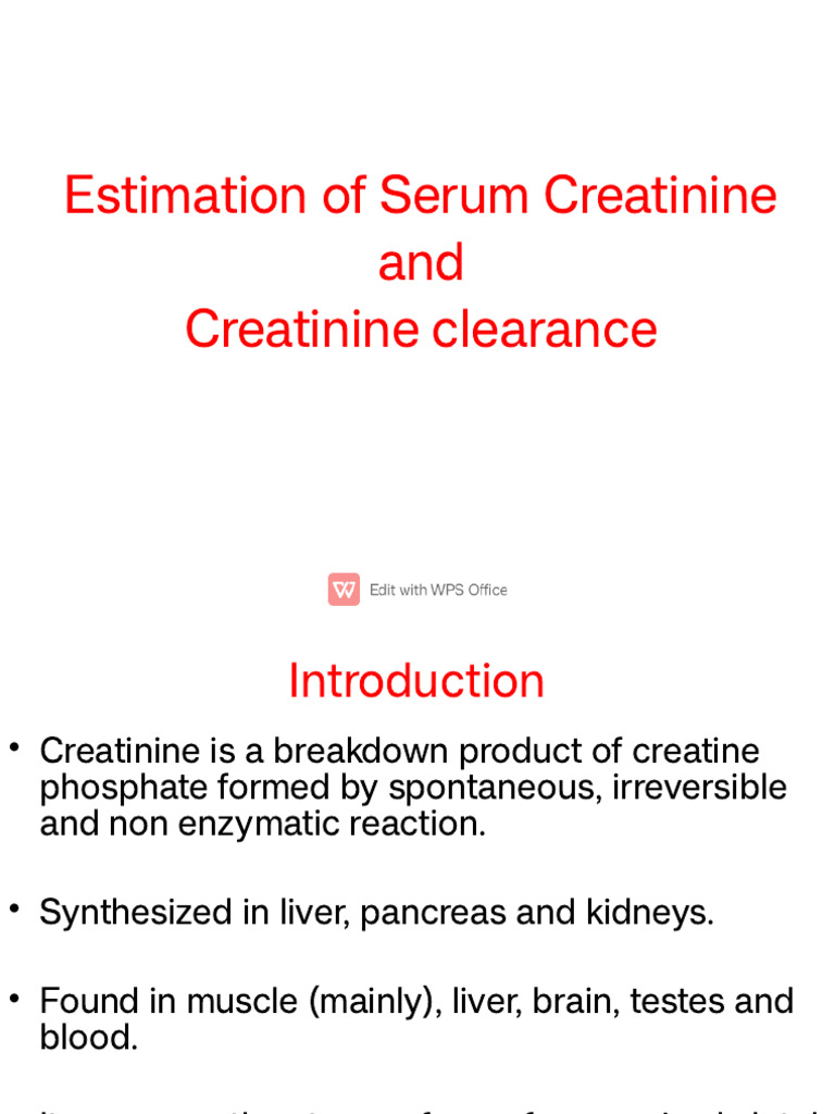 Serum Creatinine Estimation Methods | PDF | Creatinine | Kidney