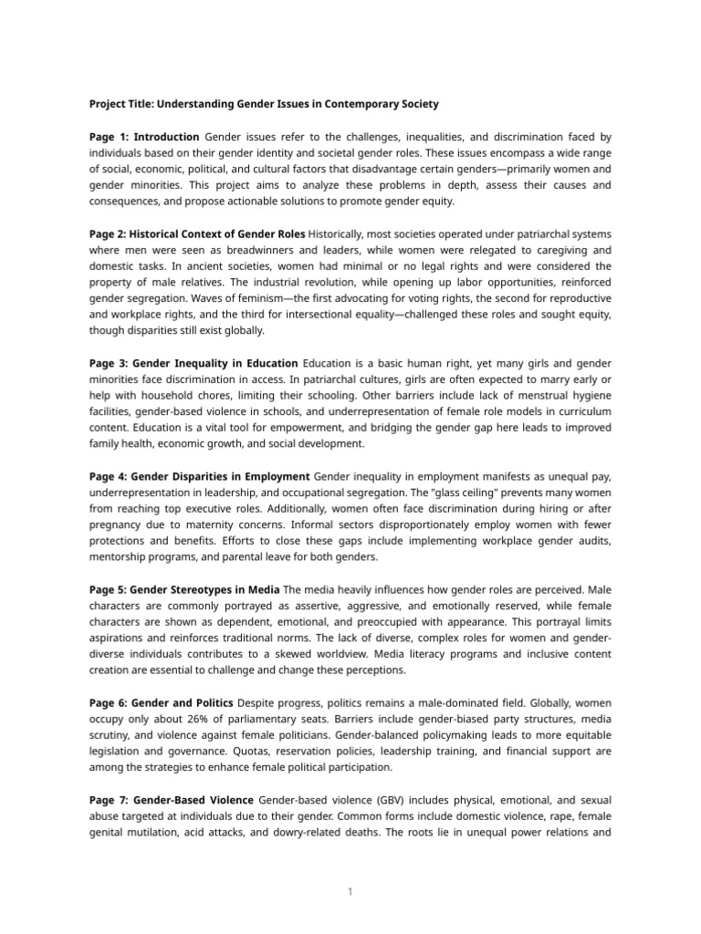 Gender Issues Project for Class 10 | PDF | Gender | Gender Studies