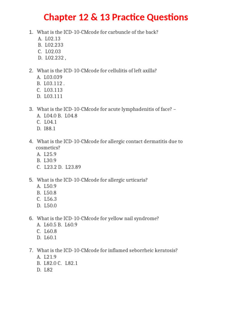 ICD-10-CM Practice Questions | PDF | Vertebral Column | Musculoskeletal ...
