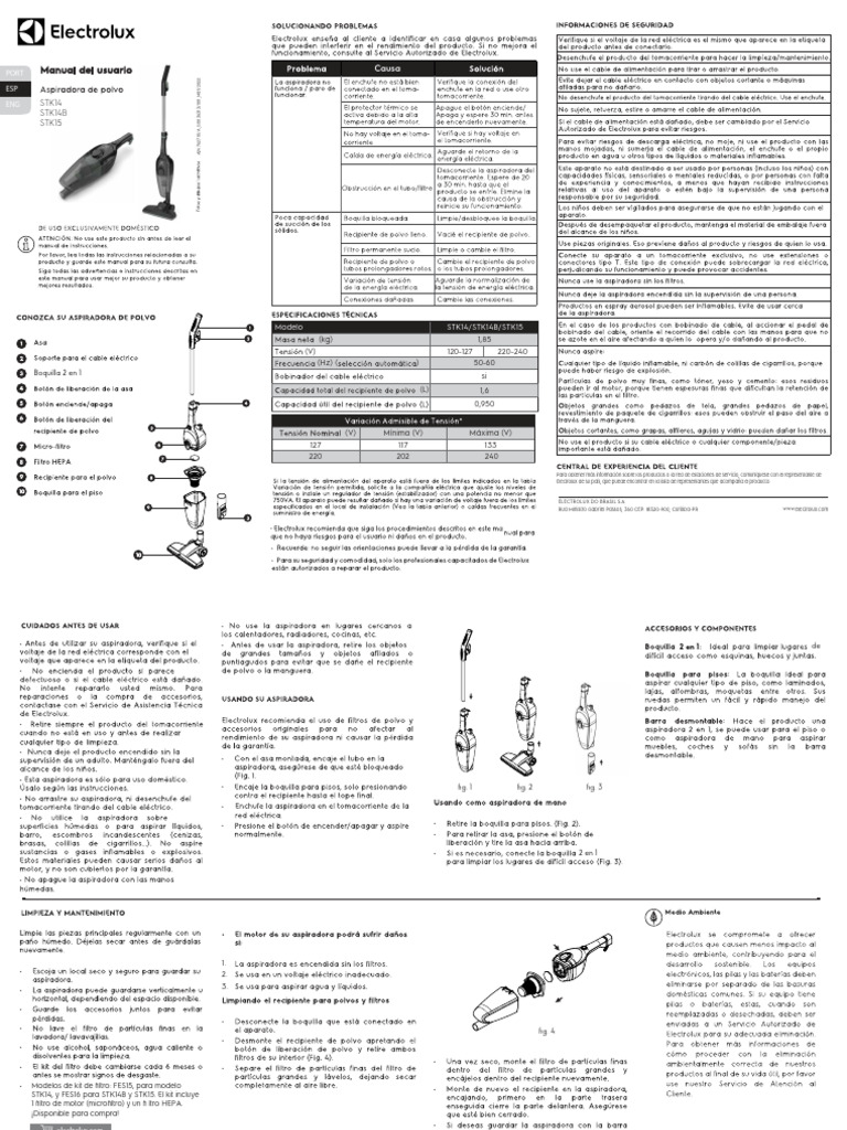 Manual y Especificaciones Electrolux STK14/STK15 | PDF
