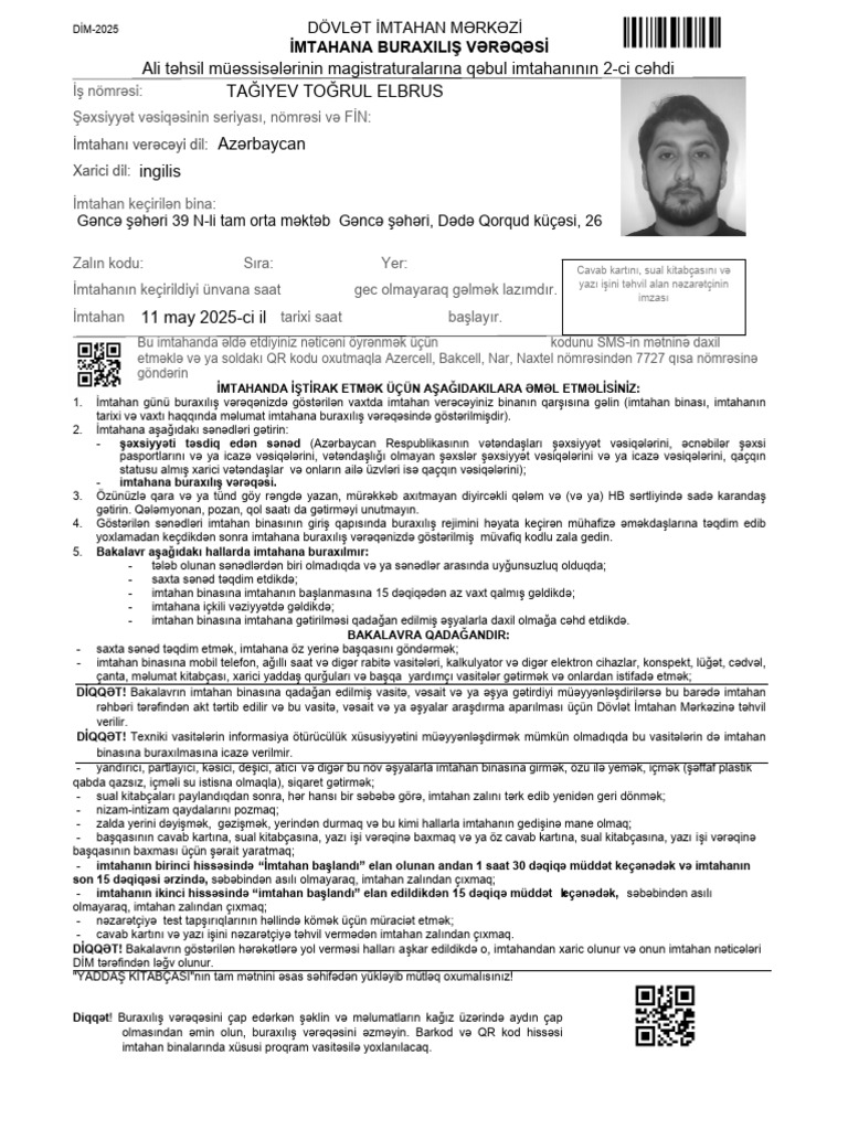 Ali T Hsil Mü Ssis L Rinin Magistraturalar Naq Bul Imtahan N N2-Cic Hdi TA Iyev To Rul Elbrus Az ...